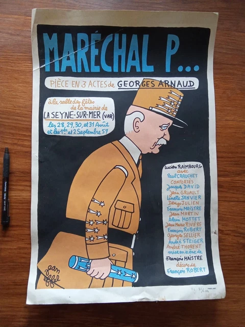 ANCIENNE AFFICHE THÉÂTRE George Arnaud Maréchal Pétain ill. Jean Effel ...