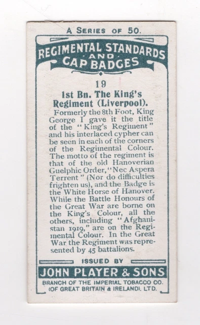 REGIMENTAL STANDARDS & Cap Badges 1930 #19 1st Battalion Kings Regt ...