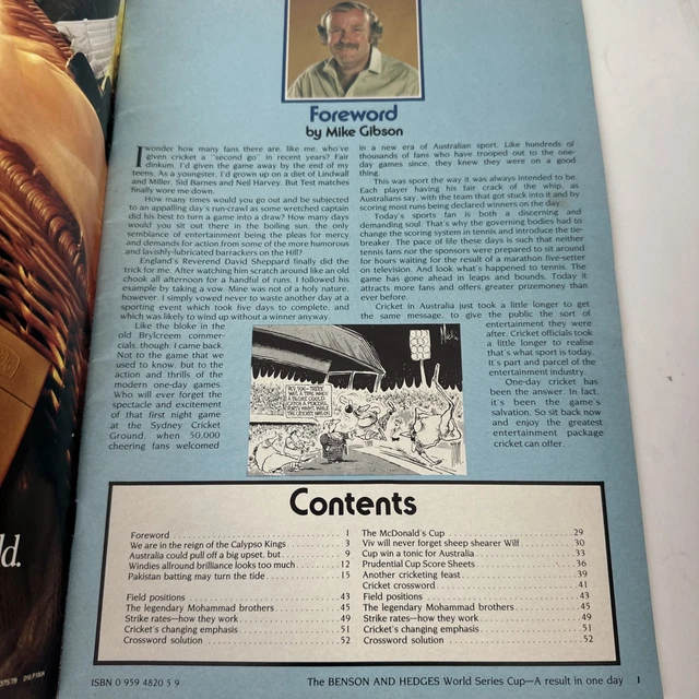 BENSON & HEDGES - World Series Cup - One Day Cricket Book - 1981-82 $24 ...