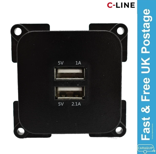 C-LINE TWIN USB Socket Outlet Black 2.1A CBE Caravan Motorhome VW ...