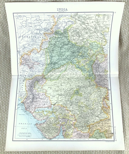 ANTIQUE MAP OF India Rajput Sind Province Jaipur Lahore British Empire ...