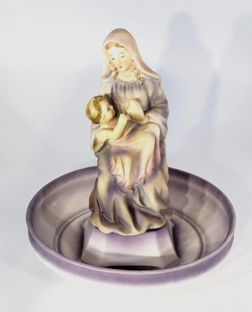 VTG LEFTON VIRGIN Mary Statue Planter Jesus on Knee 8" Holy Water Font ...
