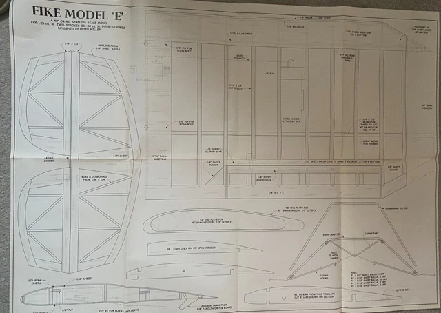 FIKE MODEL E 40-45" Span 1/6 Scale Model For .25 Cu. In. Plan By Peter ...