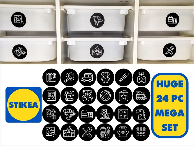 TOY ORGANISATION STORAGE Vinyl Sticker Set Tubs Labels Decals Suit IKEA ...