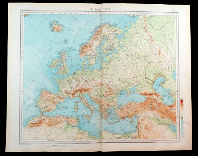 ITALIAN MAP OF Europe Physical Geography Interwar Years Era Large ...