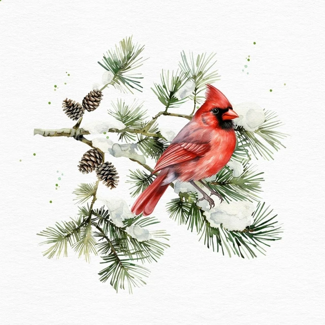4 X PAPER Napkins/3Ply/33cm/Decoupage/Winter/Bird/Red Cardinal in Pine ...