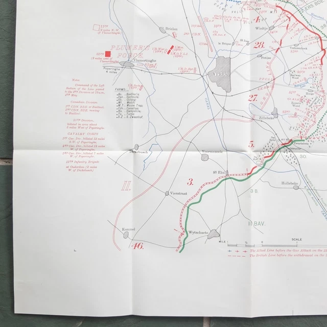 WW1 1915 2ND YPRES BATTLE MAP BRITISH GERMAN FRONT LINE 4th MAY ...