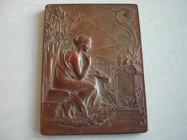 RARE PLAQUE BRONZE art nouveau GUSTAVE ADOLPHE HIRN - 1889 signée Oscar ...