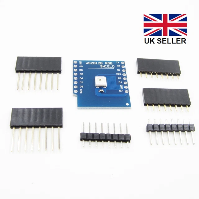WS2812B LED RGB Shield for WeMos D1 Mini/pro with a selection of header ...