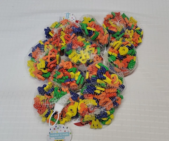 LOT OF 10 = 600 letters Mini numbers Erasers teacher supply grab bag ...