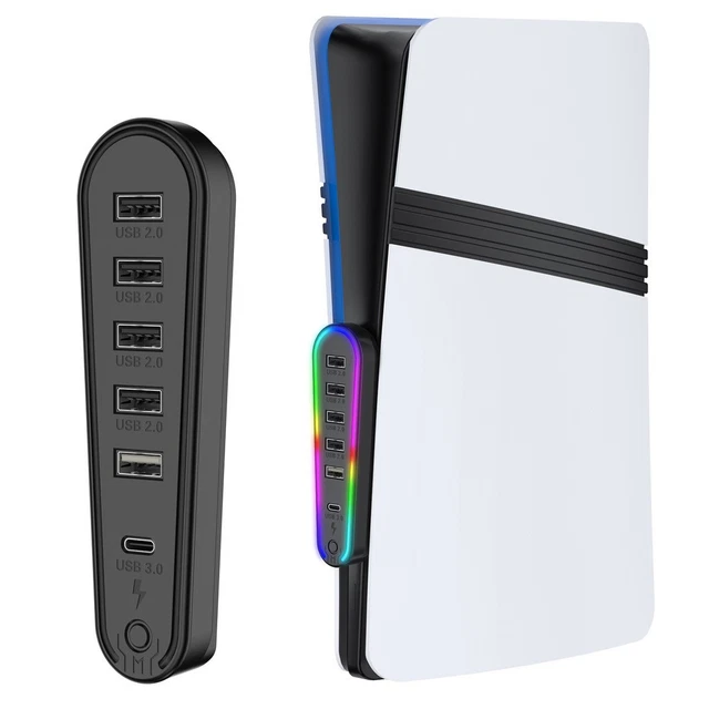 RGB ILLUMINATED USB Hub for PS5 Pro/Slim with 6 Ports for Quick Device ...