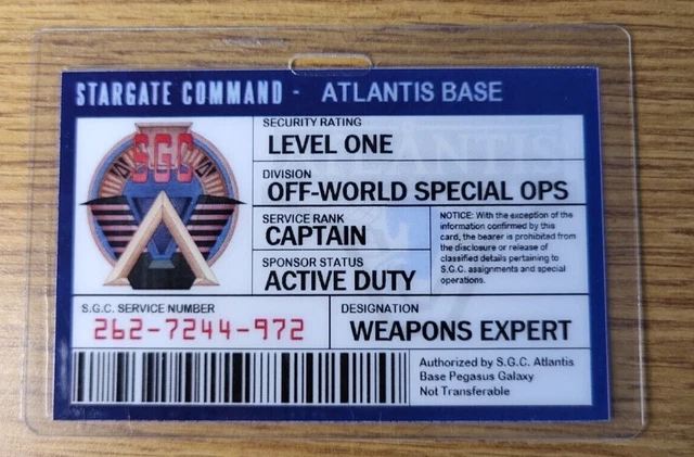 STARGATE COMMAND ATLANTIS Identification Badge-Off Monde Special Ops ...