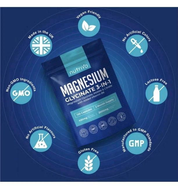 MAGNESIUM GLYCINATE 3-IN-1 Complex 2000mg | 120 capsules I 2 months ...