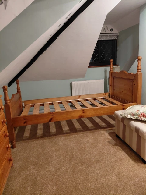 3 FOOT WIDE single pine bed frame. Substantial headboard & footboard ...