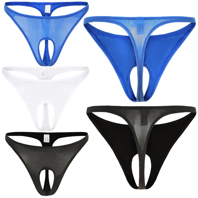 MEN'S OPEN POUCH Sexy Low Rise G-string T-back Briefs Thongs Bikini ...