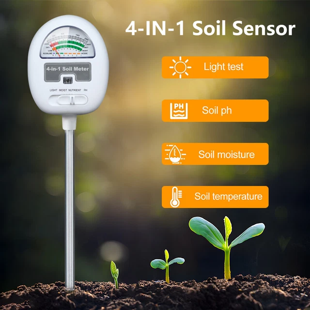 SOIL MOISTURE DIGITAL Meter 4 in1 PH Light Temperature Sunlight ...