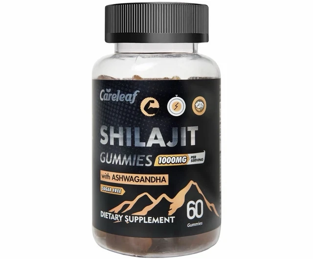 CARELEAF 1000MG Shilajit Gold Gummies Sugar-Free with Ashwagandha ...
