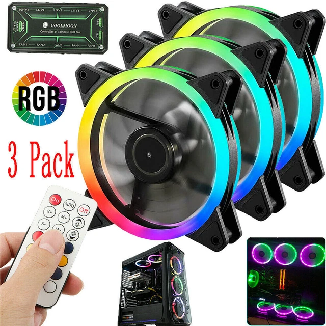 3 PACK RGB LED Quiet Computer Case PC Cooling Fan 120mm with 1 Remote ...