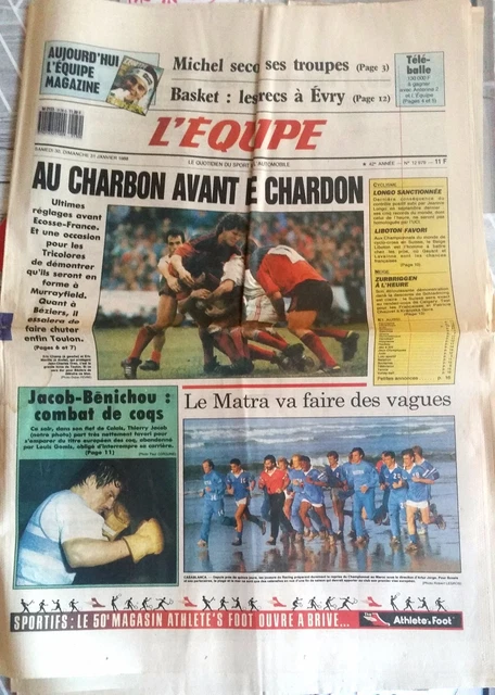 B)L'EQUIPE JOURNAL 31/1/1988; Boxe; Jacob-Bénichou/ Longo/ Liboton ...