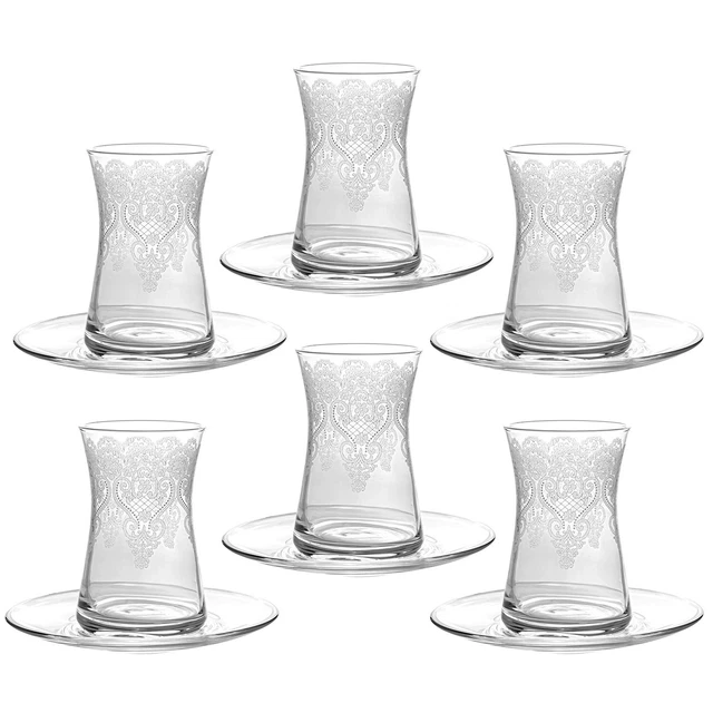 12PC TURKISH TEA Set Glass Teacups Saucers Zamzam Cups Glasses Armudu ...