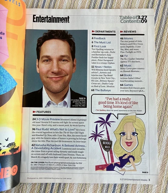 ENTERTAINMENT WEEKLY #1040 March 27, 2009 Paul Rudd Natasha Richardson ...