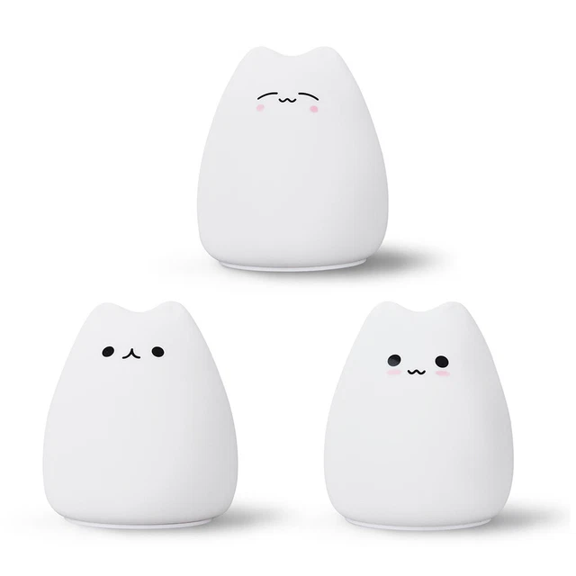 7 COLOR CHANGING Soft Silicone Pat LED Night Light Cute Cat Lamps ...