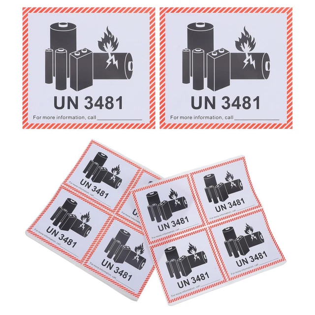 100 SHEETS UN3481 Label Battery Caution Labels Safety Stickers Fire $25 ...
