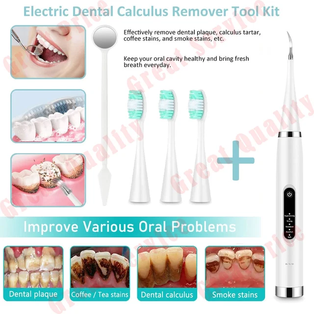 ULTRASOUND ELECTRIC DENTAL Descaler Whitening Tartar Tool Teeth 5 Modes ...