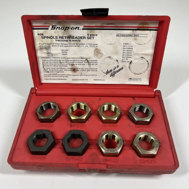 SNAP-ON TOOLS 8 Pc Fractional/Metric Spindle Rethreading Set RD-8 USA ...