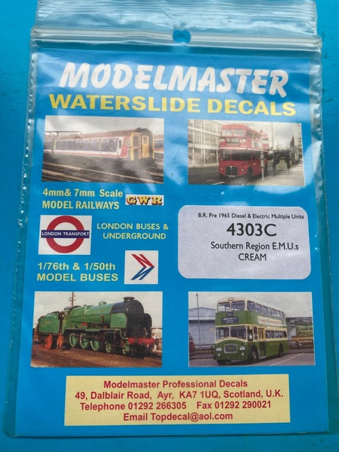 NEW MODELMASTER 4303C Waterslide Decals For BR Southern Region EMU's ...