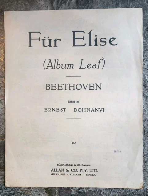 BEETHOVEN: FUR ELISE for piano - Sheet Music - Fine (Ed. Dohnanyi) $17. ...