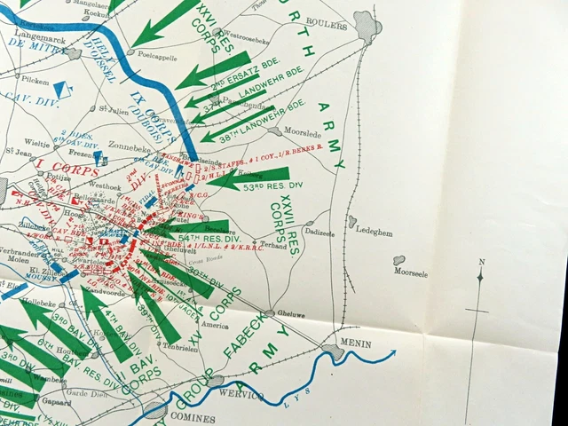 BATTLE OF YPRES Map WW1 British Military Positions Sixth Army Front ...