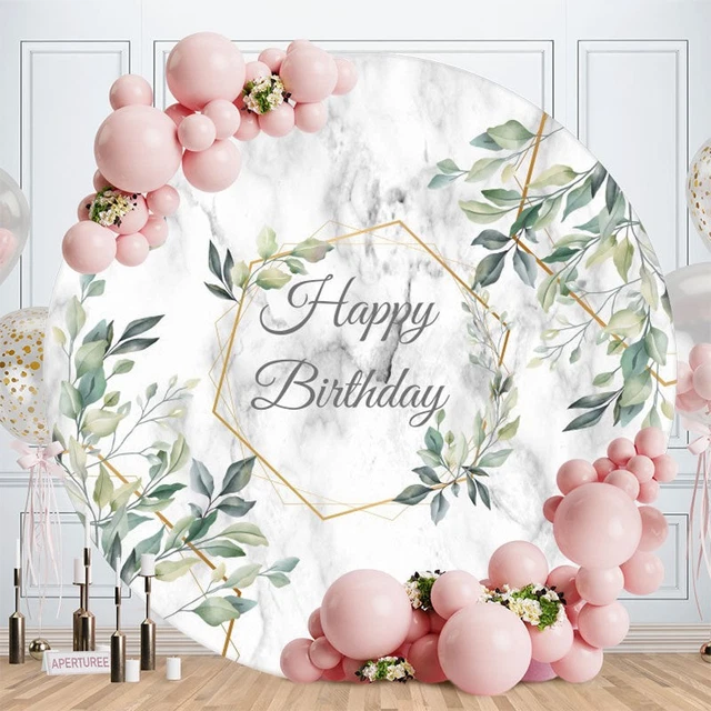 GREEN LEAVES ROUND Grey Happy Birthday Party Backdrop $35.97 - PicClick AU