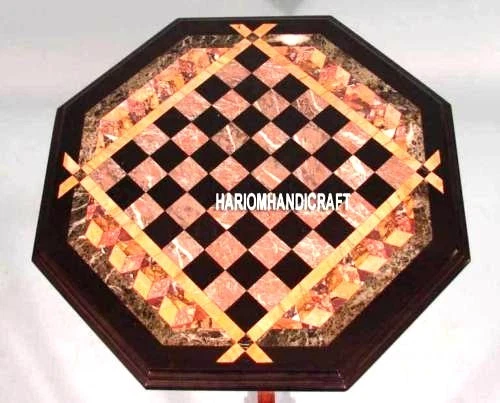 ANTIQUE CHESS BOARD Brown Marble Coffee Table Inlaid Play Game ...