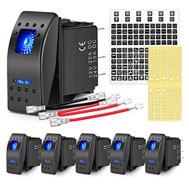 5-PIN SPST ROCKER Switch, 20A/12V 10A/24V Toggle Switch, Yacht Switch ...