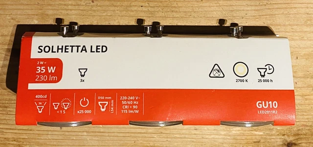 3X IKEA SOLHETTA GU10, LED2011R2, 35W, 230 lm, 2700K, NEU! EUR 8,90 ...