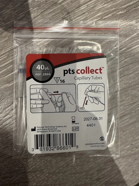 16X 40UL 2866 PTS Diagnostics Capillary Blood Collection Tube Micro ...