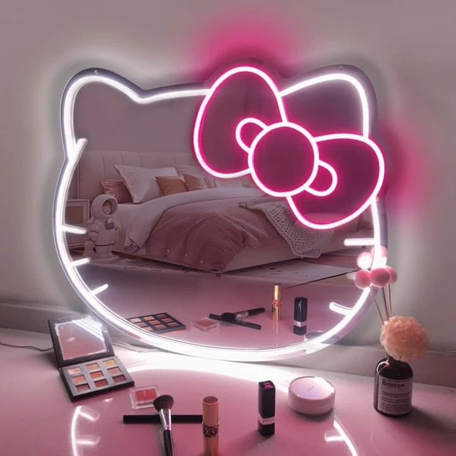 ANIME HELLO KIT Cute Cat Neon Sign Vanity Mirror 16"x14" LED Neon ...