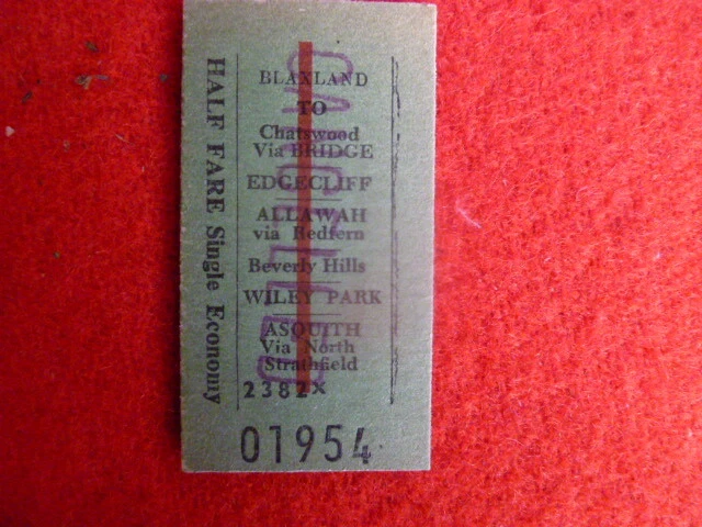 VINTAGE NSW TRAIN Ticket Half Fare Single Blaxland To Chaysfield Etc ...
