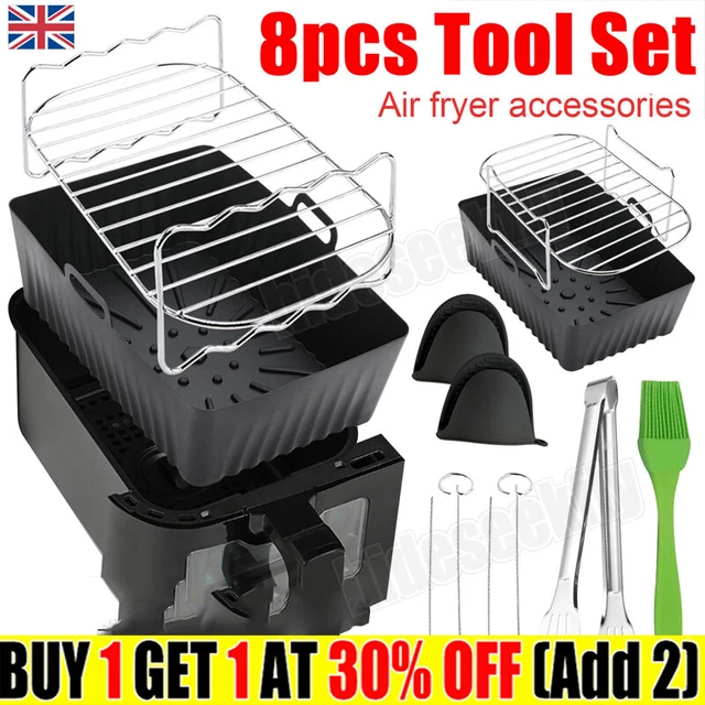 8PCS SILICONE AIR Fryer Liner Racks Accessories Set for Ninja·Dual ...