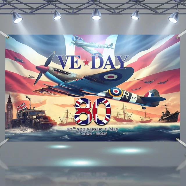 VE DAY 80TH Anniversary Banner, 2025 Large 80 Years VE Day Backdrop ...