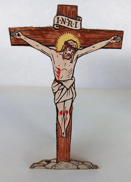 CRUCIFIXION JESUS ON Cross Stands Up Vintage 1950s Cardboard Paper £11. ...
