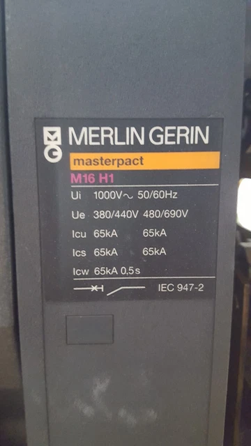 MERLIN GERIN MASTERPACT M16 H1 Air Circuit Breaker 1600 Amps 3 Pole Str ...