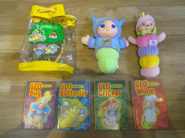 2 SOFT TOYS Bag Glo Friends Worm Butterfly Bug Cricket Ladybird 4 Book ...