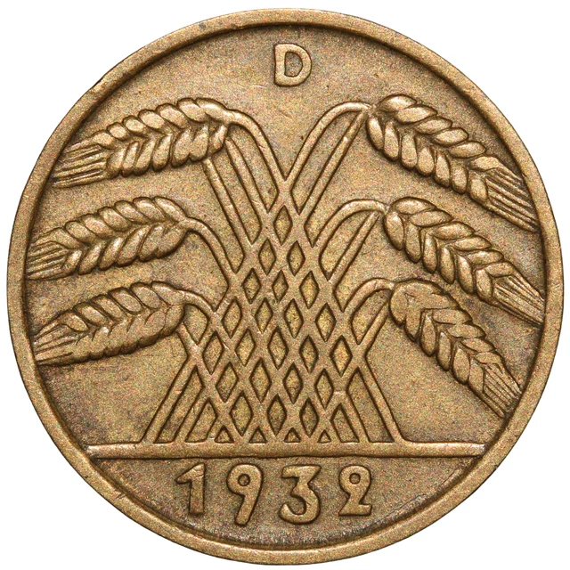 1932 D GERMANY 10 Reichspfennig Coin – Munich Mint – Aluminium-Bronze £ ...