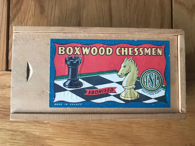 VINTAGE WOODEN BOXWOOD CHESSMAN CHESS SET COMPLETE KING 56mm MADE IN ...