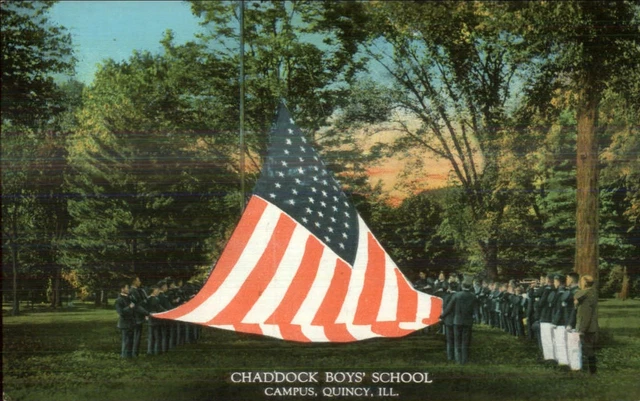MILITARY CHADDOCK BOYS School Cadets Giant American Flag c1920 Postcard ...