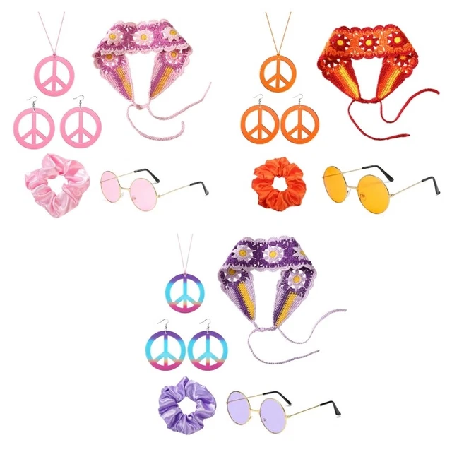 1970S COSTUME JEWELRY Accessories for Women 70s 60s Theme Party Hippie ...