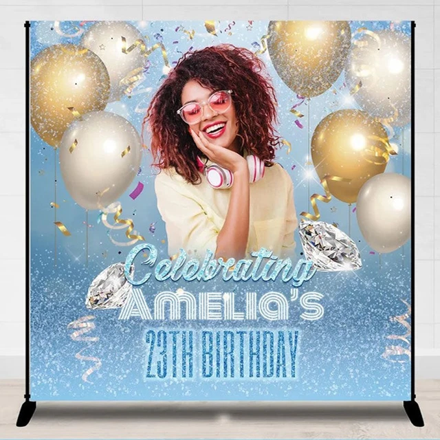 BALLOON BLUE GLITTER Custom Photo Birthday Backdrop $36.09 - PicClick AU