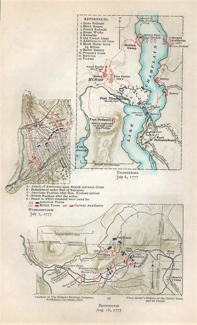 ORIGINAL ANTIQUE 1777 Revolutionary War Map Battles TICONDEROGA ...